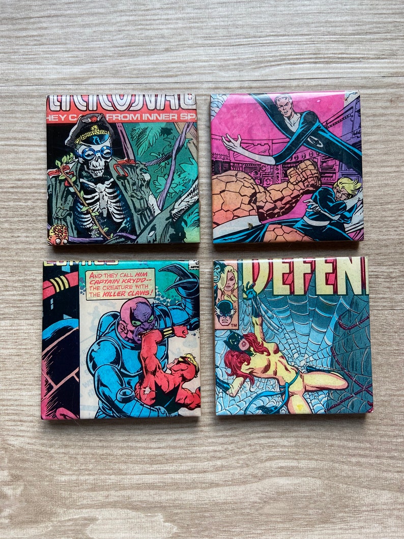 Superhero Comic Book Coasters Vintage Wooden Comic Book Art ...