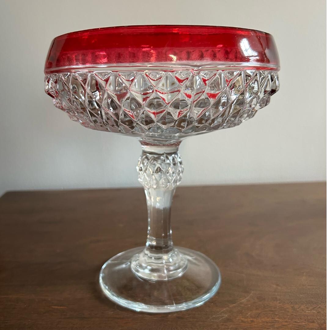 Vintage Indiana Glass Diamond Point Ruby Candy Dish - Etsy