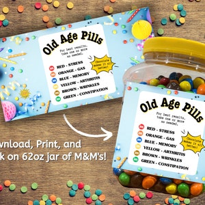 Birthday Gift | Over the Hill Gift | Old Age Pills Label | Old Age ...
