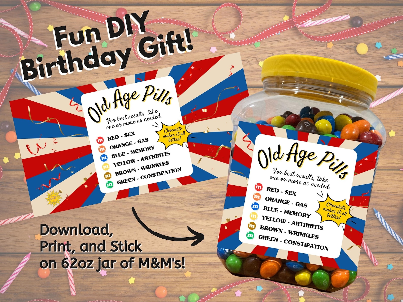 Old Age Gift | Over the Hill Gift | Old Age Pills Printable Label | Old ...