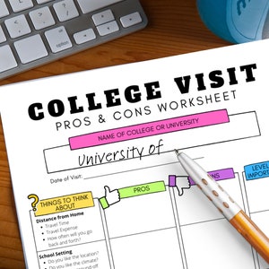 College Tour Pros & Cons Worksheet | School Comparison | College ...
