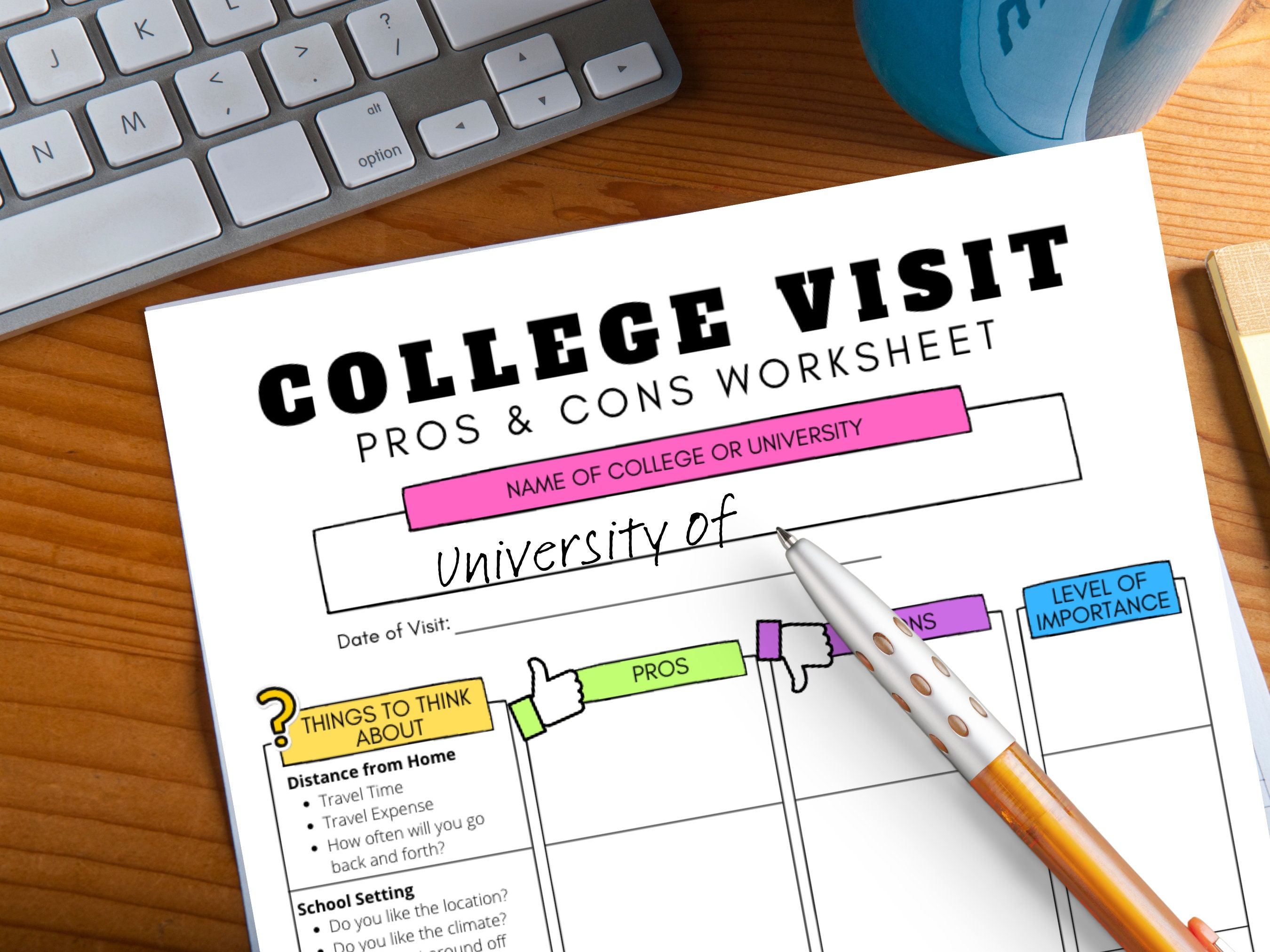 College Tour Pros & Cons Worksheet | School Comparison | College ...