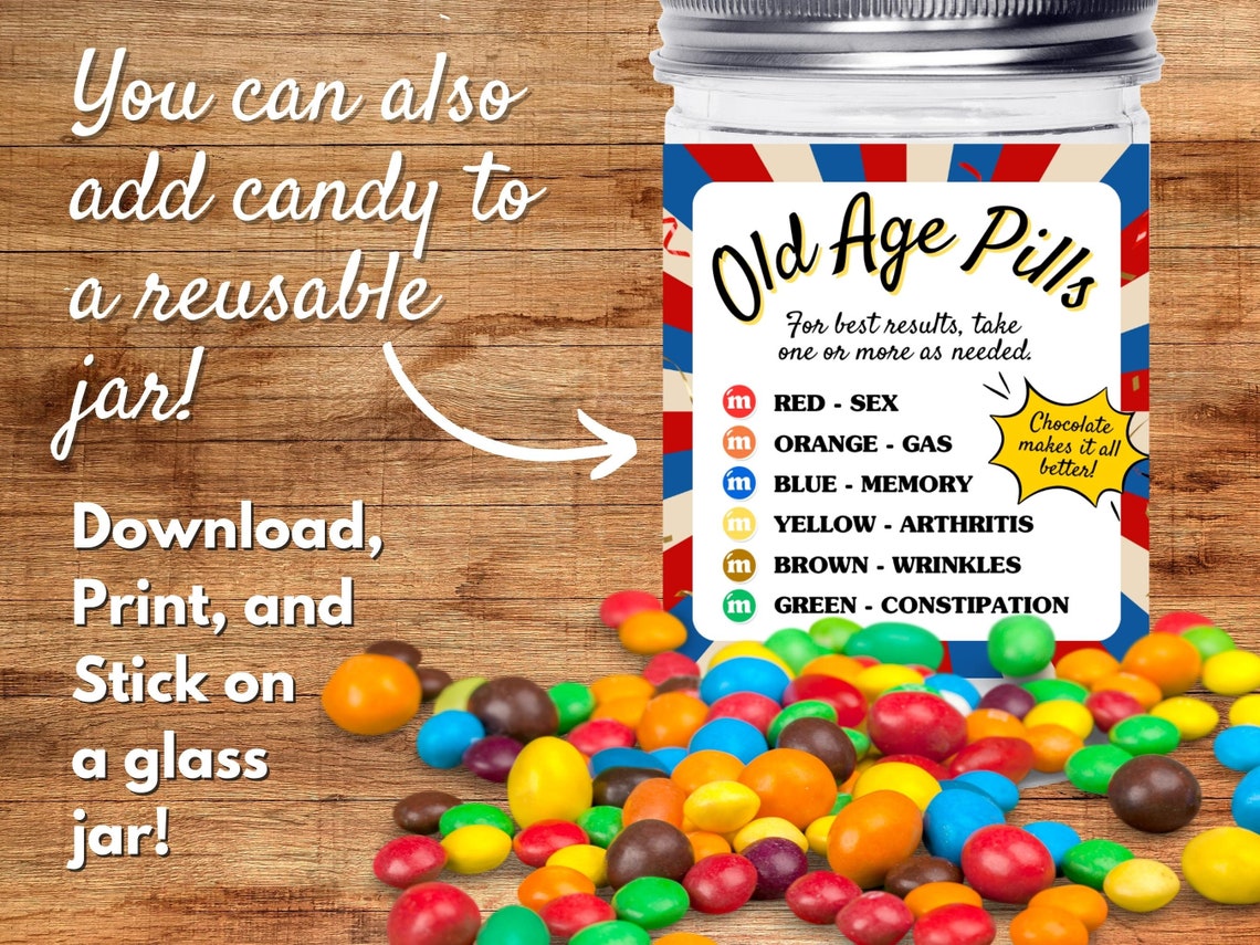 Old Age Gift | Over the Hill Gift | Old Age Pills Printable Label | Old ...