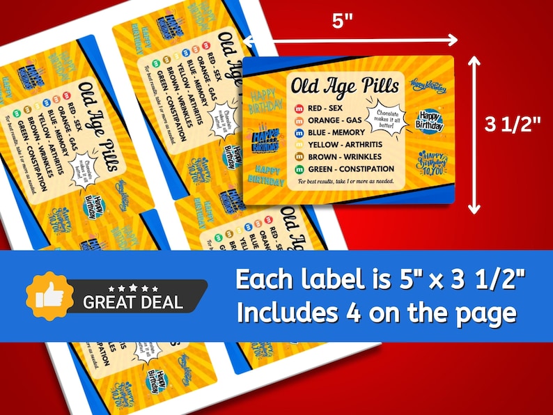 Old Age Pills | Printable Label | Over the Hill | Gag Gift | Funny Gift ...