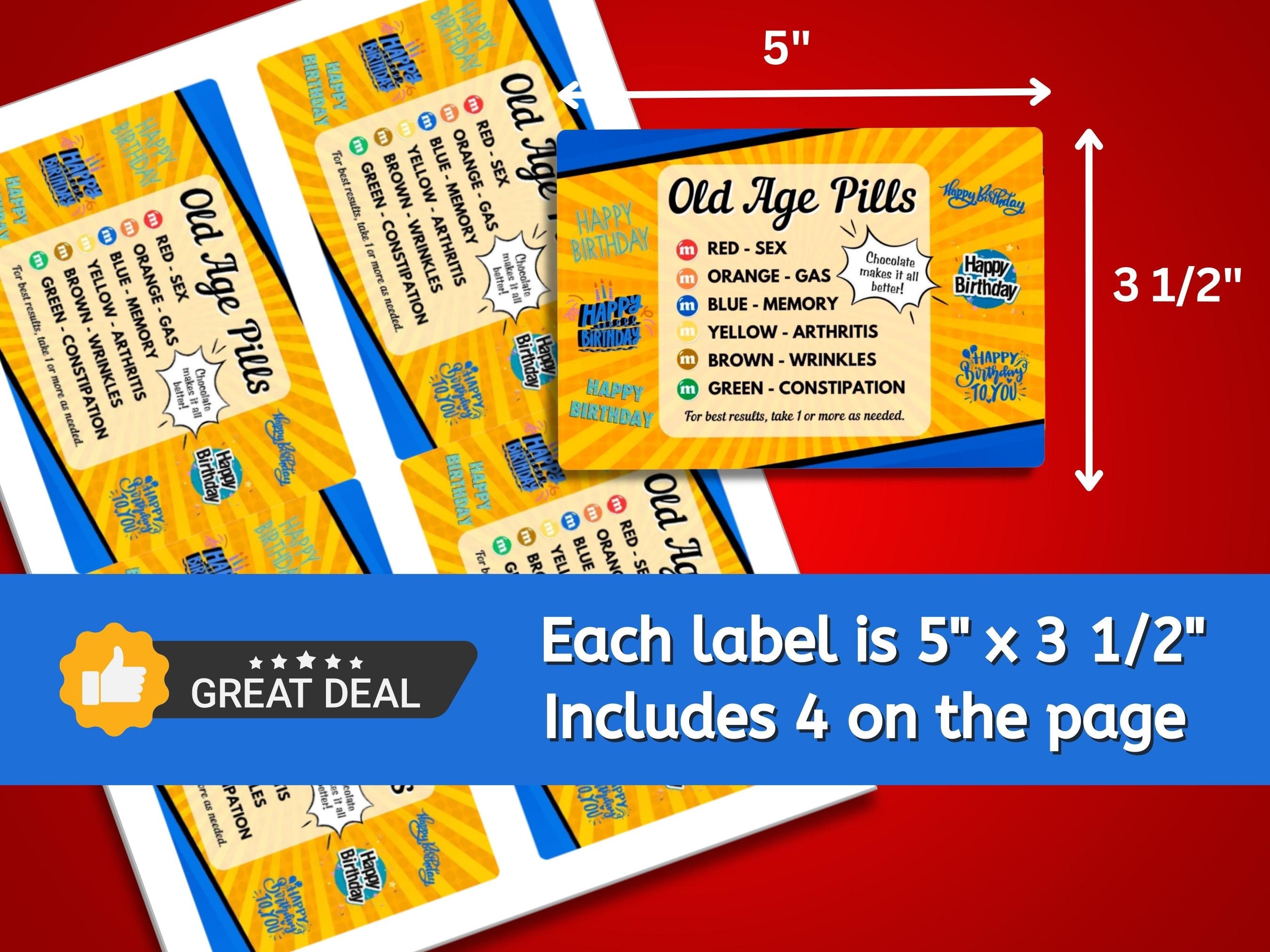Old Age Pills | Printable Label | Over the Hill | Gag Gift | Funny Gift ...