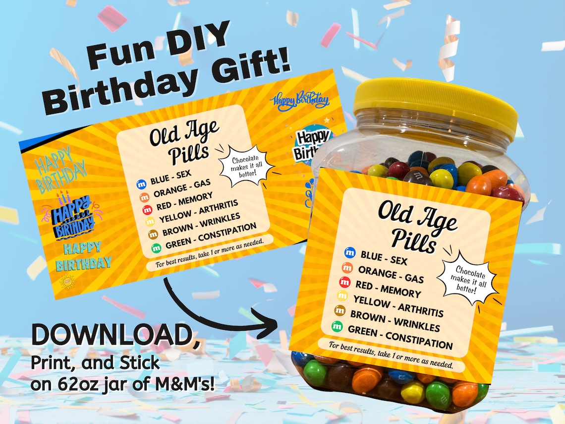 Old Age Gift | Old Age Pills Printable Label | Old Age Humor | Funny ...