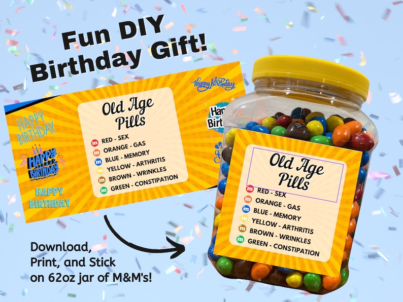 Old Age Pills Printable Label | Old Age Humor | Funny Old Age Gift ...