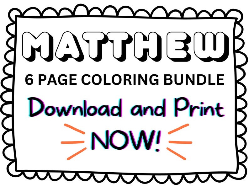 Matthew Coloring Page Printable Name Coloring Page Custom - Etsy