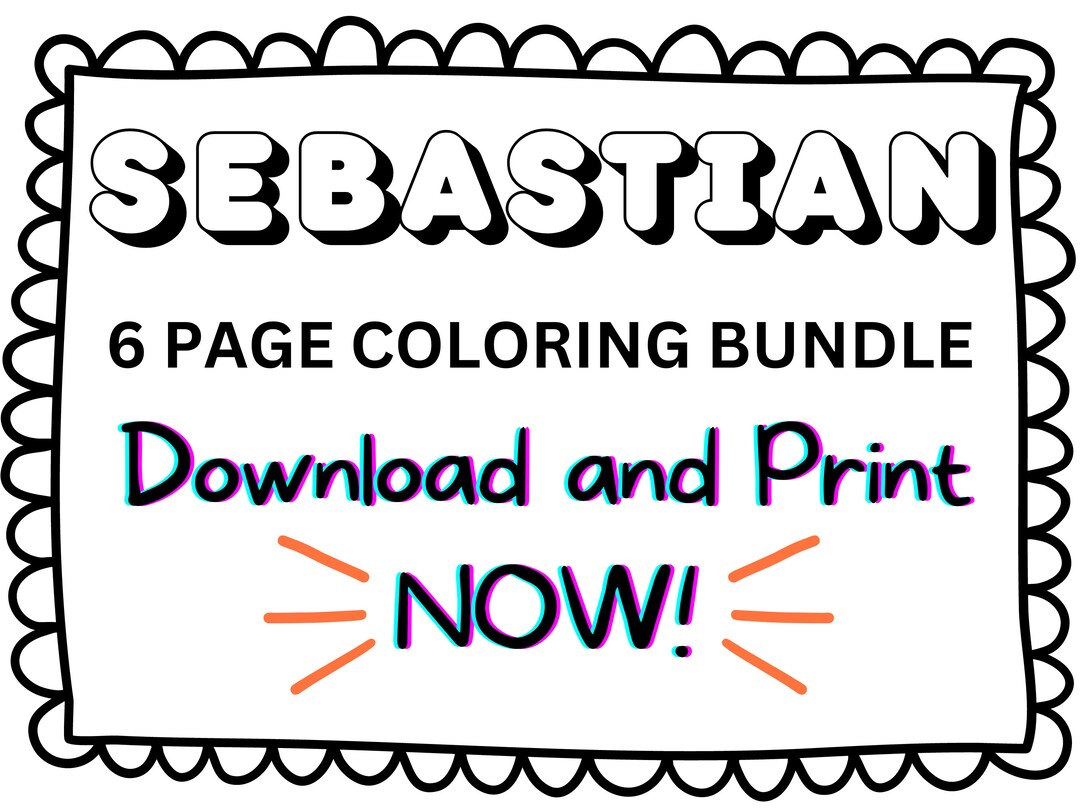 Sebastian Coloring Page Printable Name Coloring Page, Custom Coloring ...
