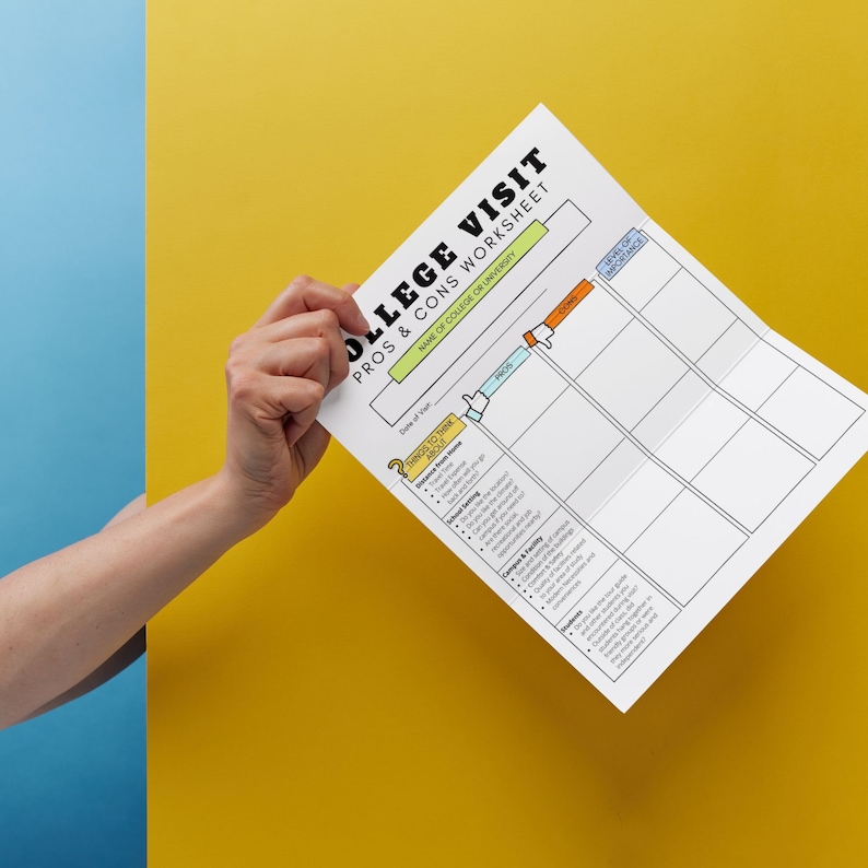 College Visit Pros & Cons Worksheet - Etsy