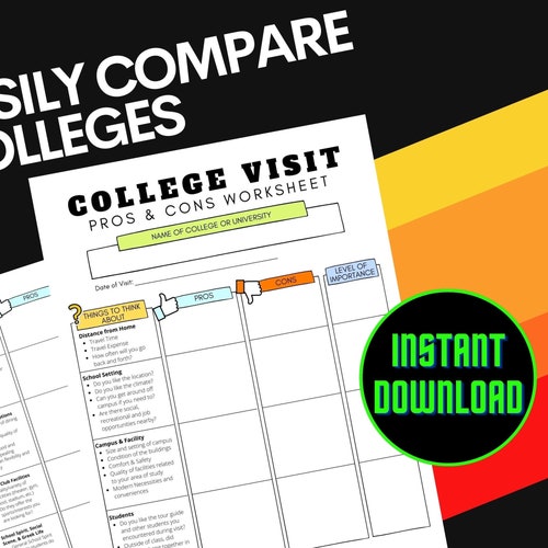 College Visit Comparison Worksheet Digital Download - Etsy