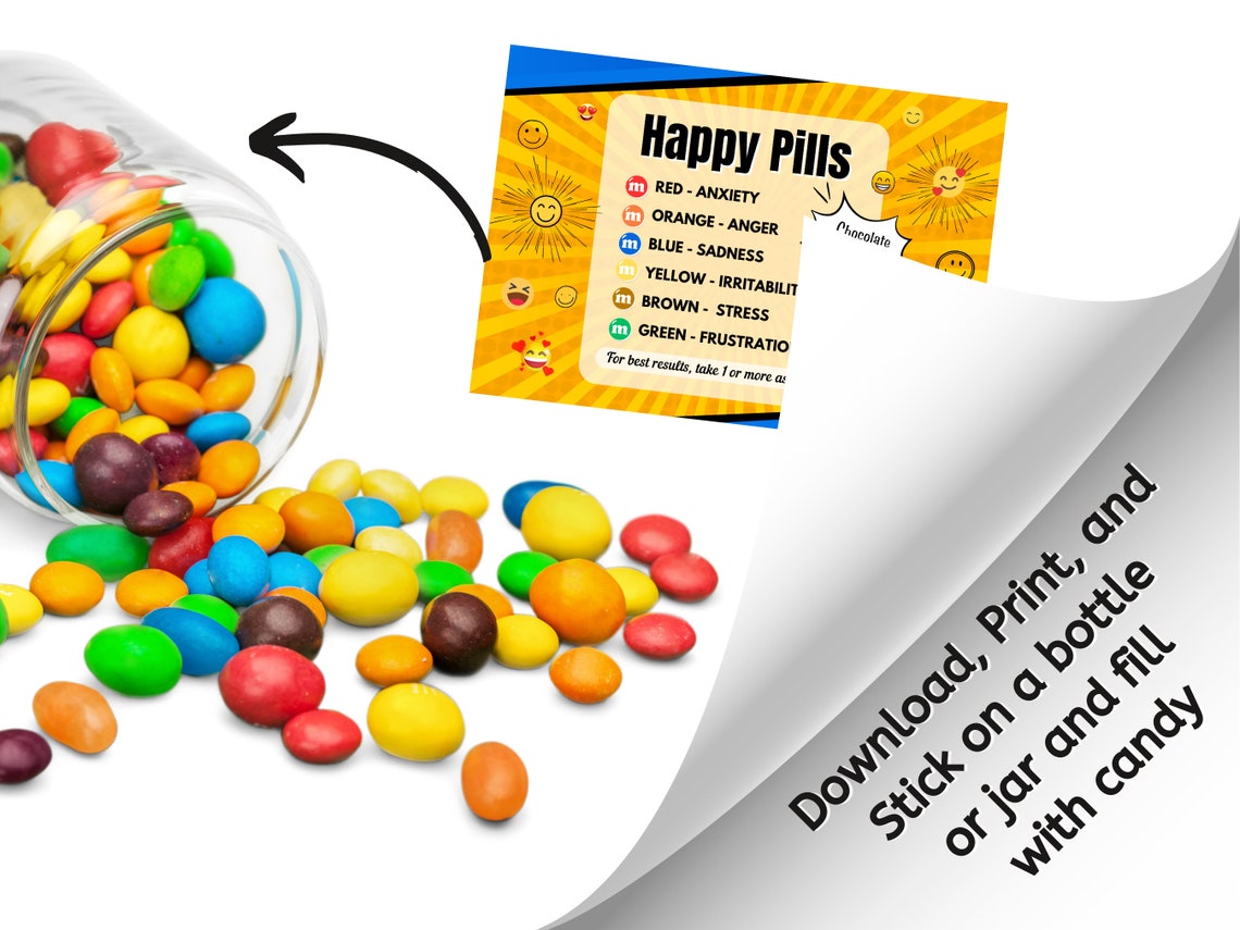 Happy Pills Printable Label Gag Gift Fun Gift Novelty Candy Label ...