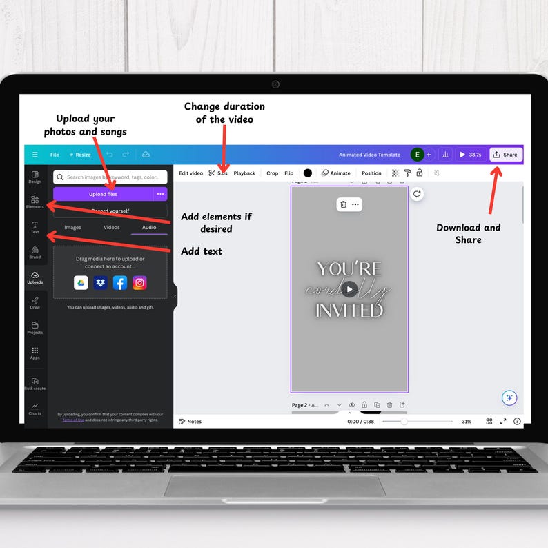 Boho Video Wedding Invite Template Editable Pampas Grass Animated ...