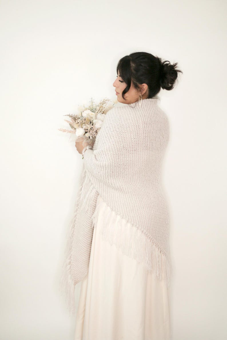 Off White Knit Mohair Bridal Shawl: Winter Wedding Wrap - Etsy