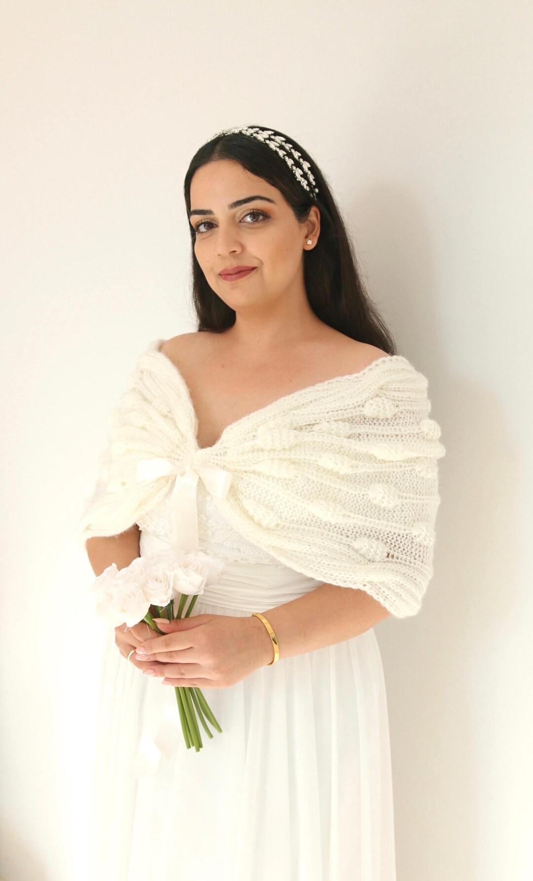 Ivory Wedding Shawl: Mohair Blend Bridal Wrap With Satin Ribbon - Etsy