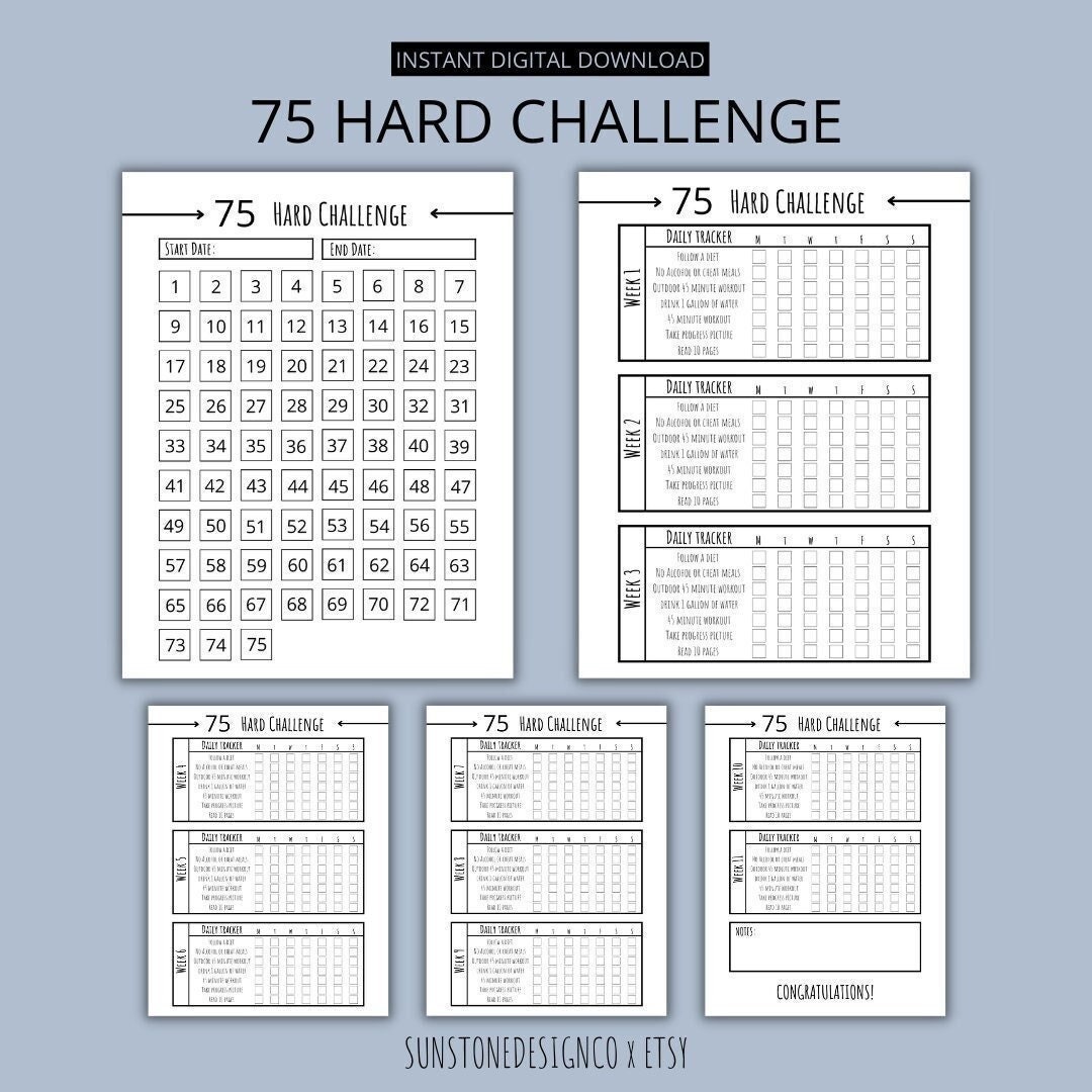 75 Hard Challenge Tracker Instant Download, Weight Loss, 75 Hard, PDF ...