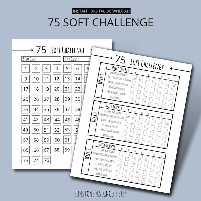 75 Soft Challenge Tracker - Instant Download, Weight Loss, 75 Soft, PDF ...