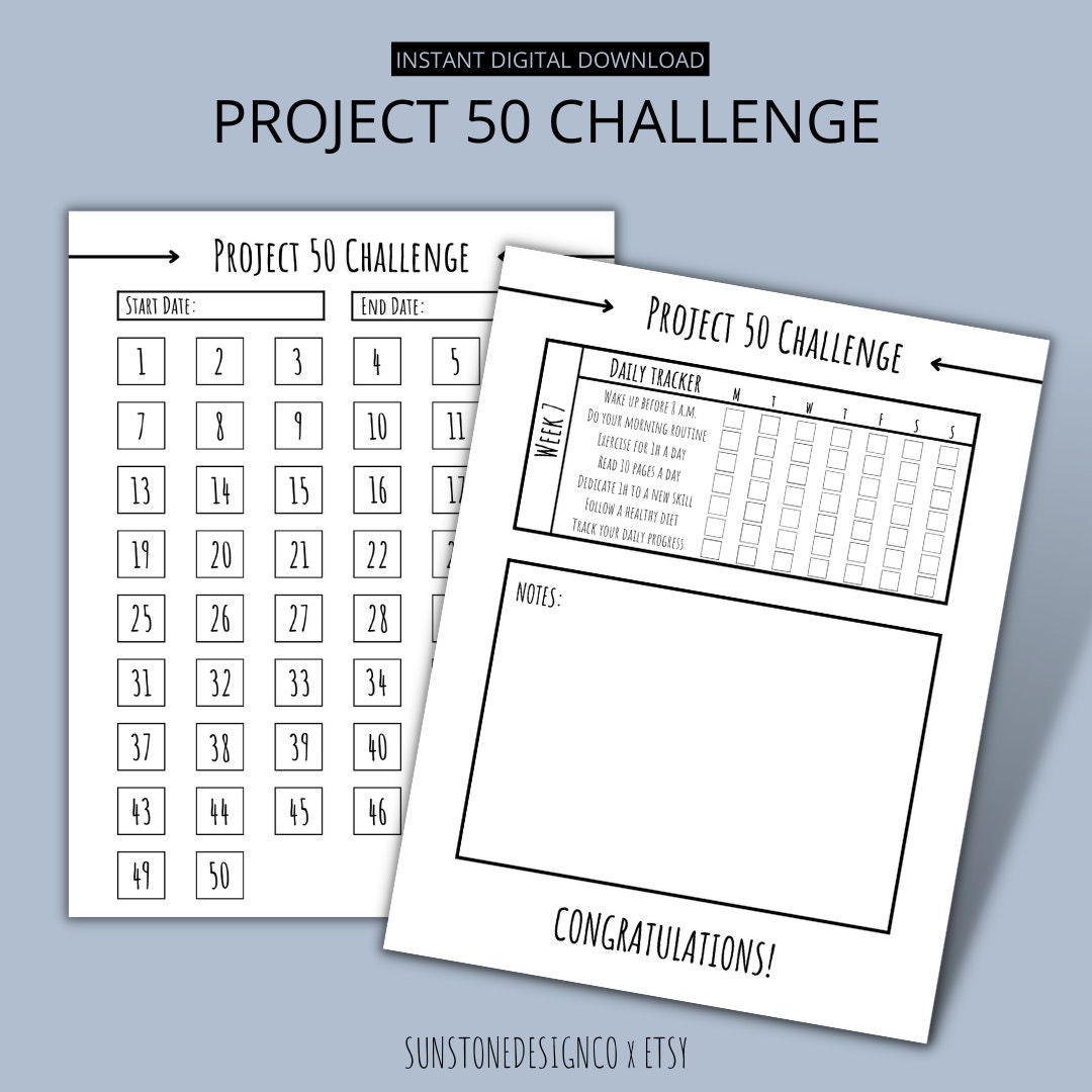 Project 50 Challenge Tracker - Instant Download, Weight Loss, Project ...