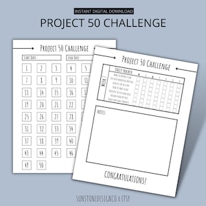Project 50 Challenge Tracker - Instant Download, Weight Loss, Project ...