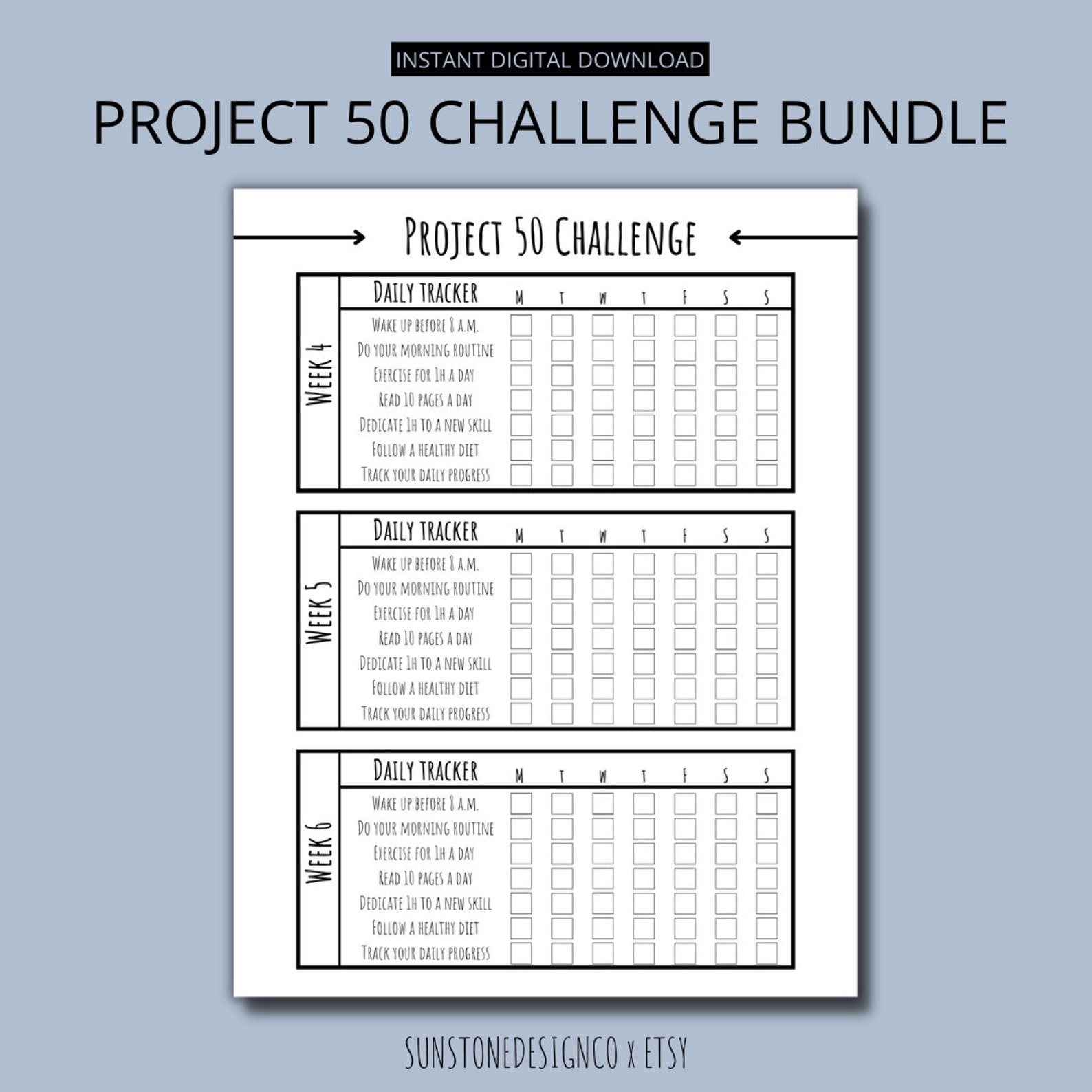Project 50 Challenge Tracker - Instant Download, Weight Loss, Project ...