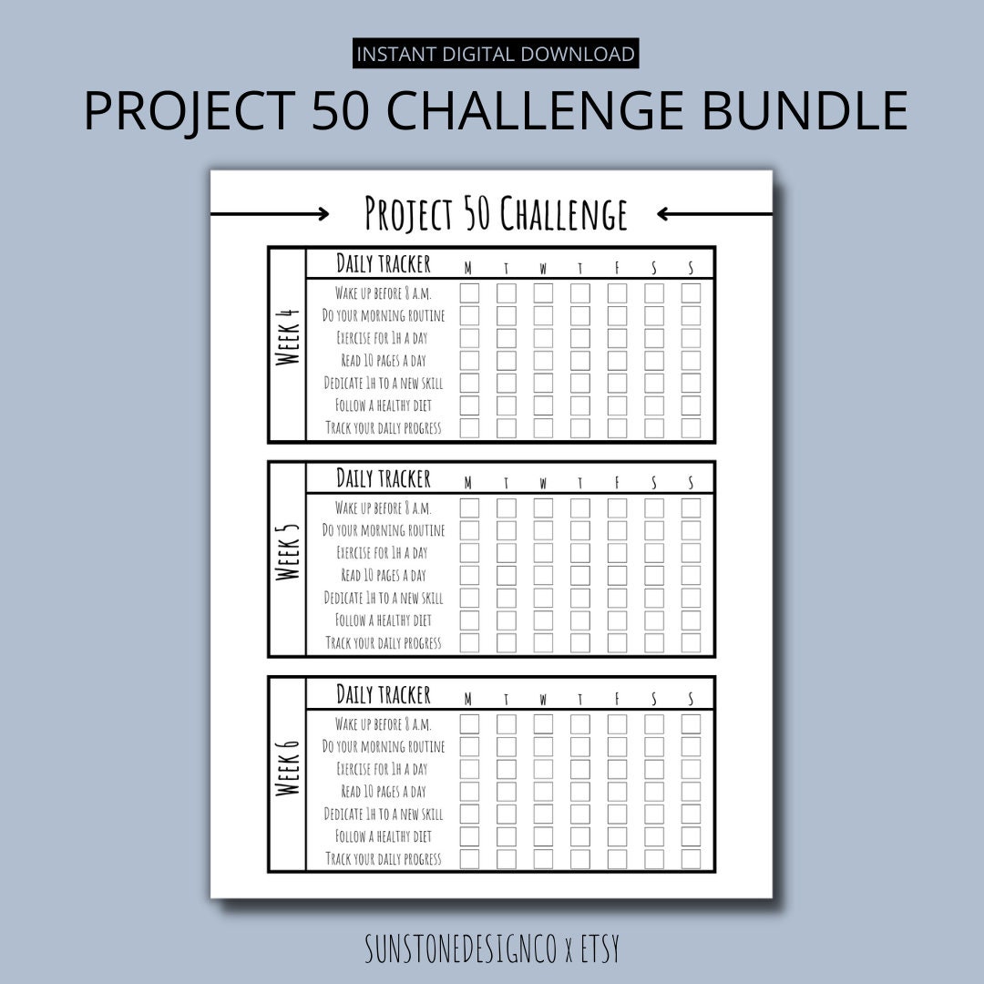 Project 50 Challenge Tracker - Instant Download, Weight Loss, Project ...