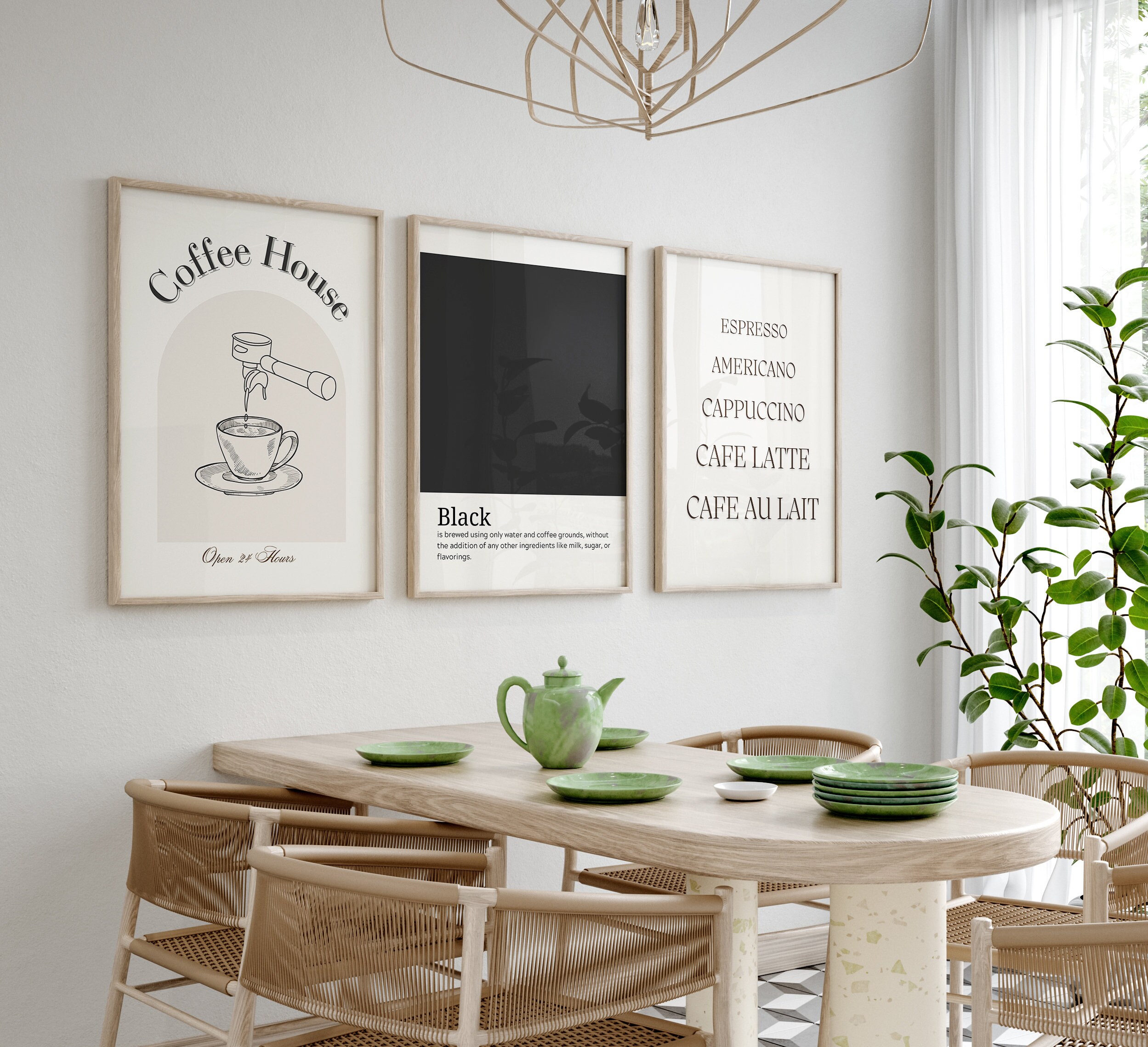 Black and White Kitchen Coffee Bar Print Set of 3, Modern Coffee Shop ...