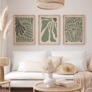 Green Trendy Boho Botanical Gallery Wall Art Set of 3, Matisse Leaf ...