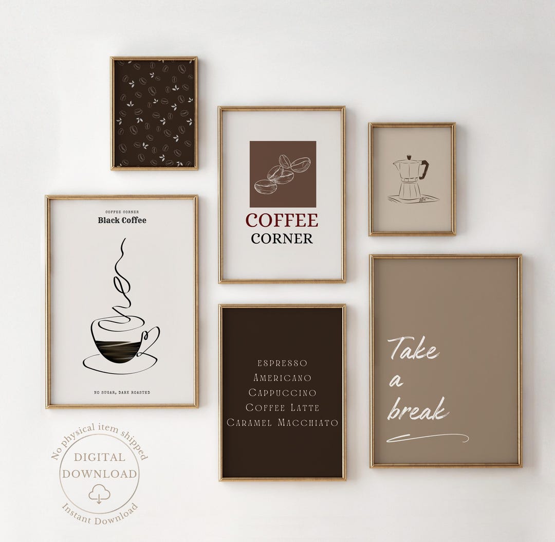 Coffee Bar Wall Art Set of 6, Printable Kitchen Decor, Neutral Cafe ...