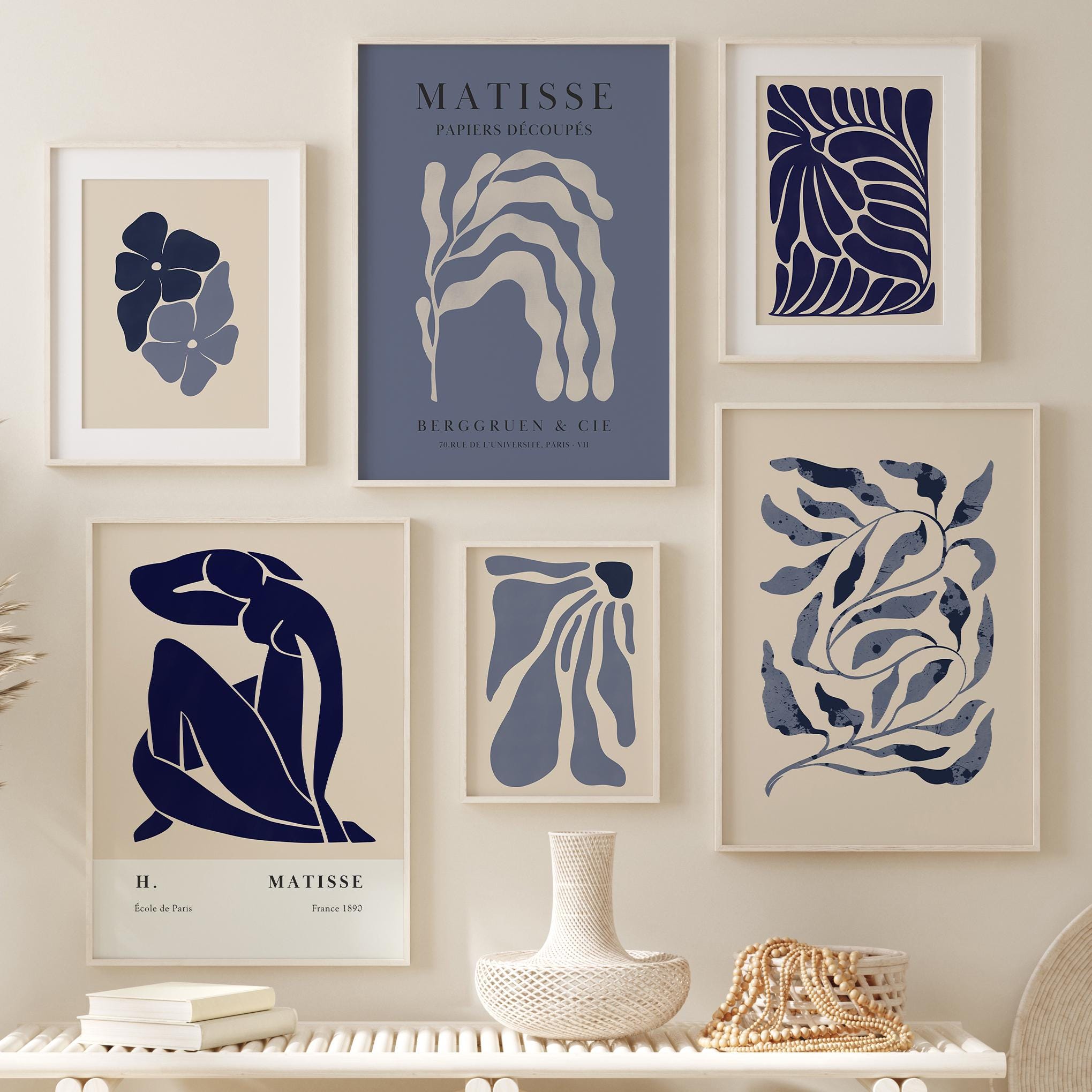 Matisse Botanical Gallery Wall Art Set of 6, Abstract Blue Matisse ...