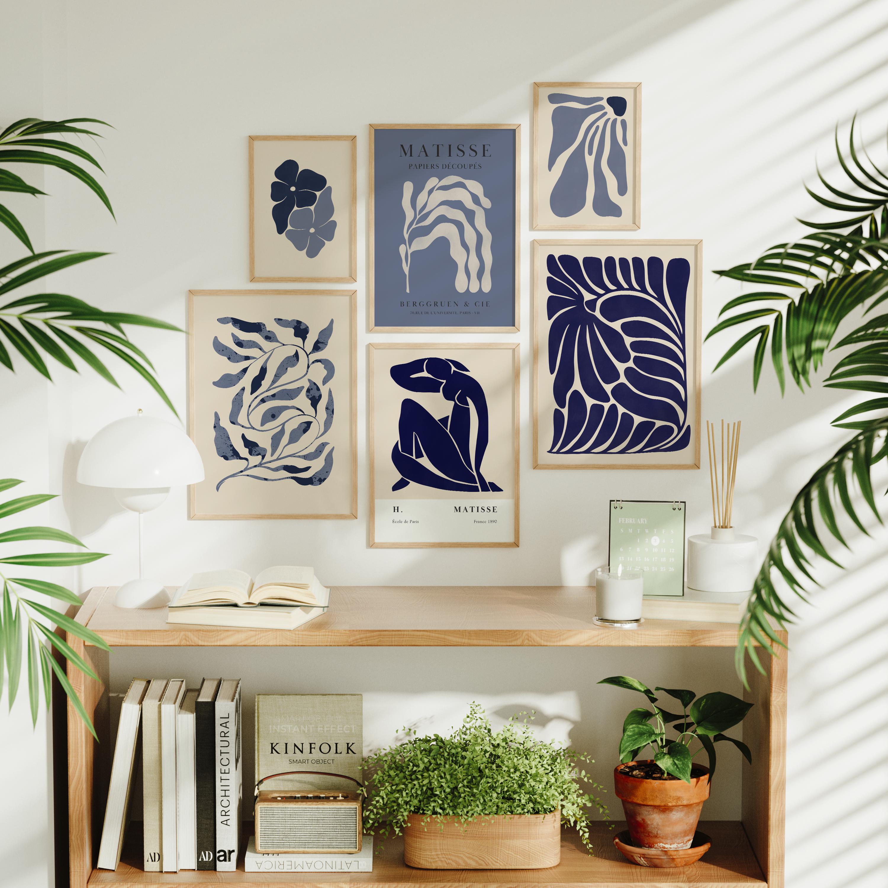 Matisse Botanical Gallery Wall Art Set of 6, Abstract Blue Matisse ...