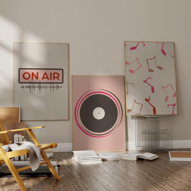 Retro Record Music Room Wall Art Set of 3, Modern Trendy Abstract Home ...