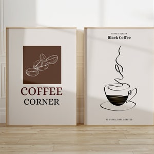 Coffee Bar Wall Art Set of 6, Printable Kitchen Decor, Neutral Cafe ...