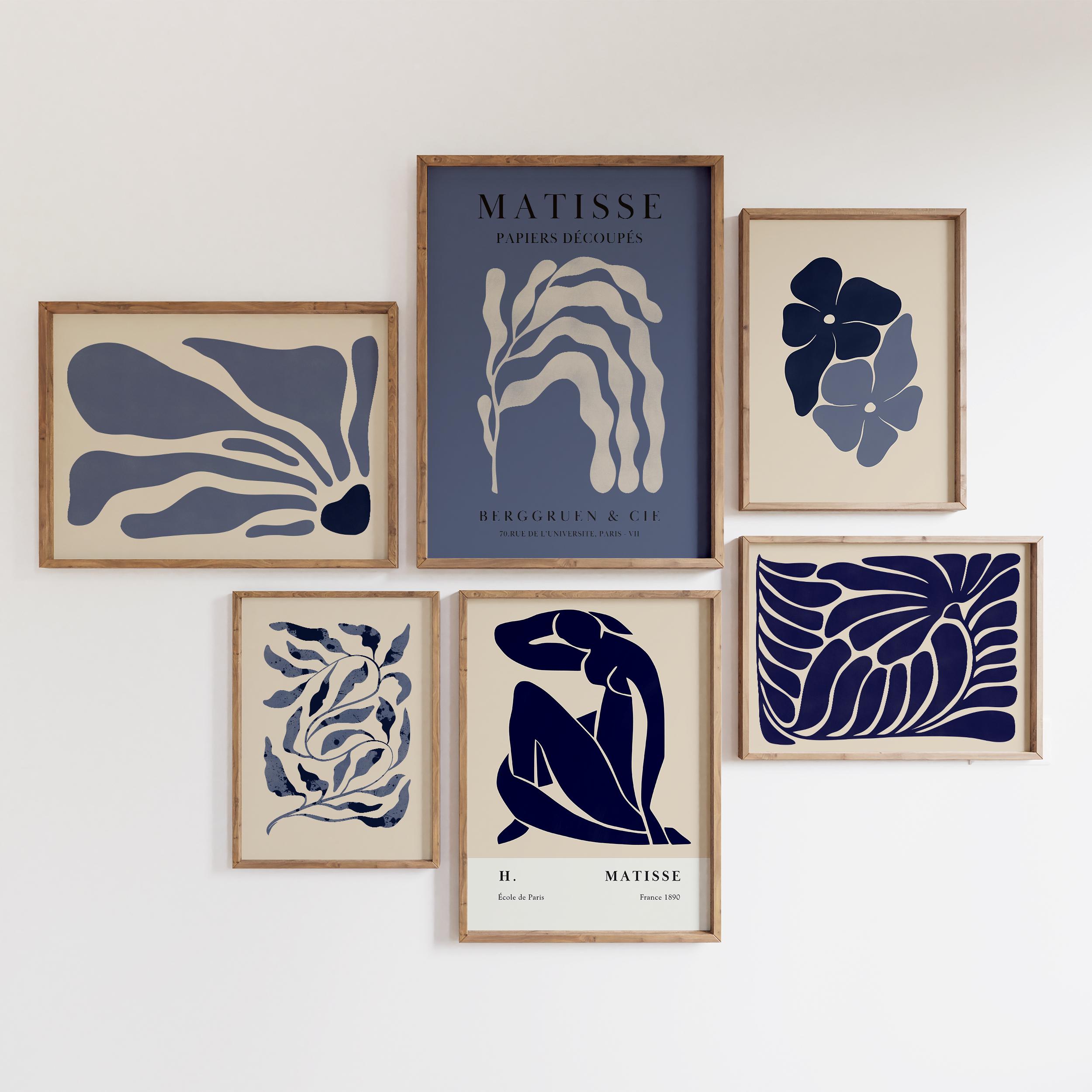 Matisse Botanical Gallery Wall Art Set of 6, Abstract Blue Matisse ...