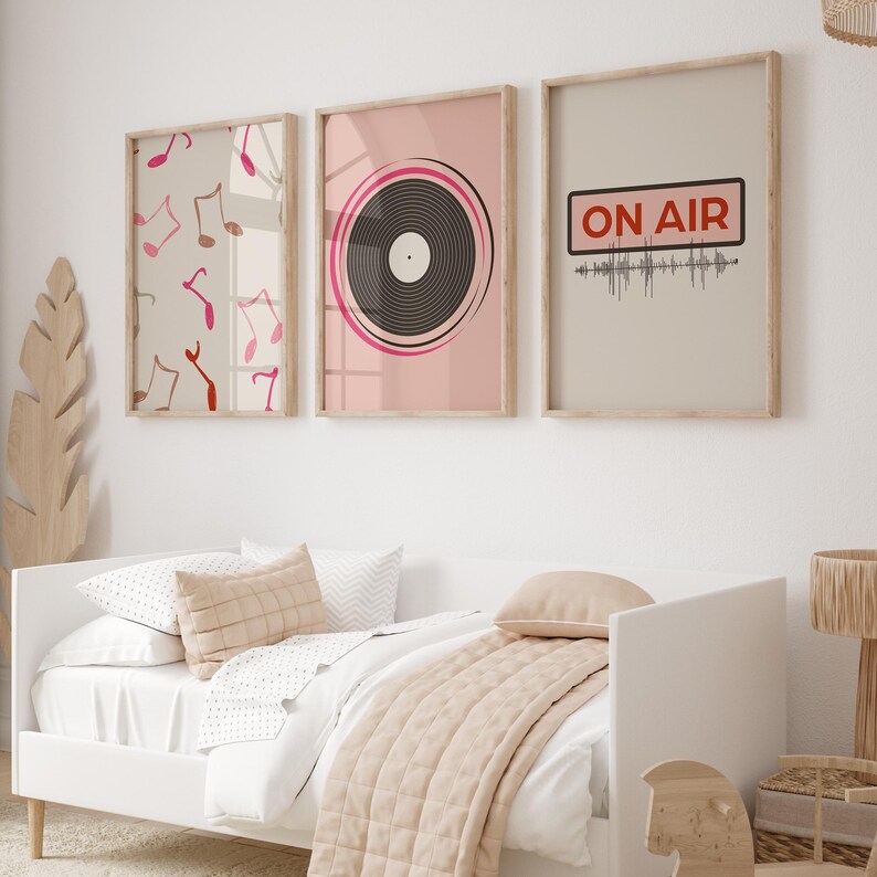Retro Record Music Room Wall Art Set of 3, Modern Trendy Abstract Home ...