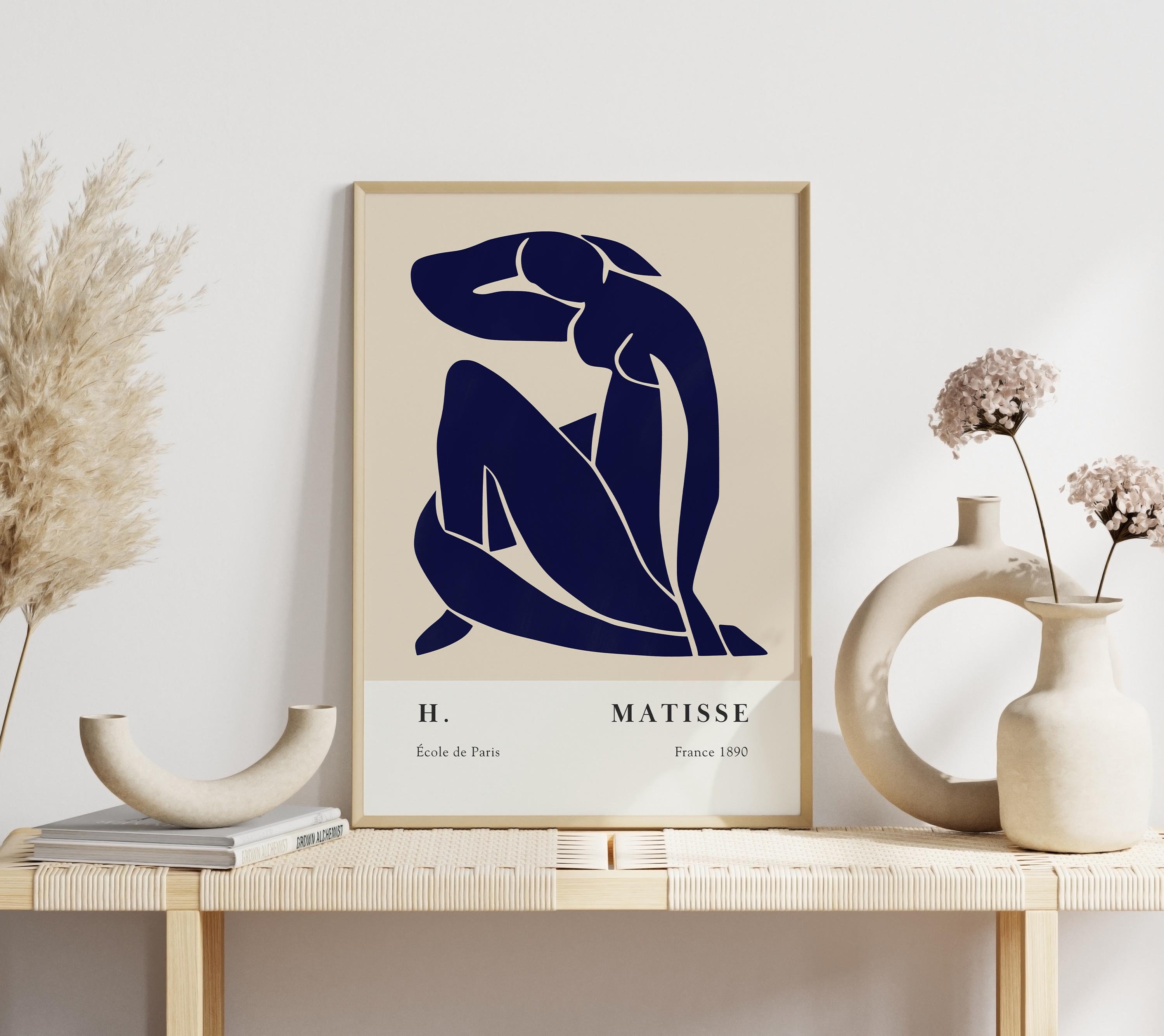 Navy Blue Matisse Woman Wall Art Print, Digital Trendy Living Room ...