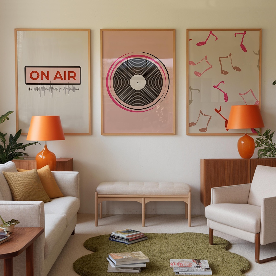 Retro Record Music Room Wall Art Set of 3, Modern Trendy Abstract Home ...