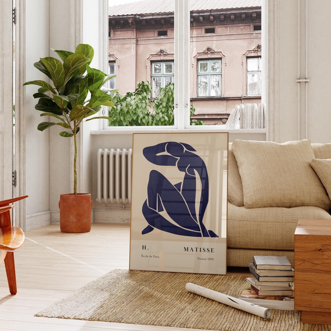 Navy Blue Matisse Woman Wall Art Print, Digital Trendy Living Room ...
