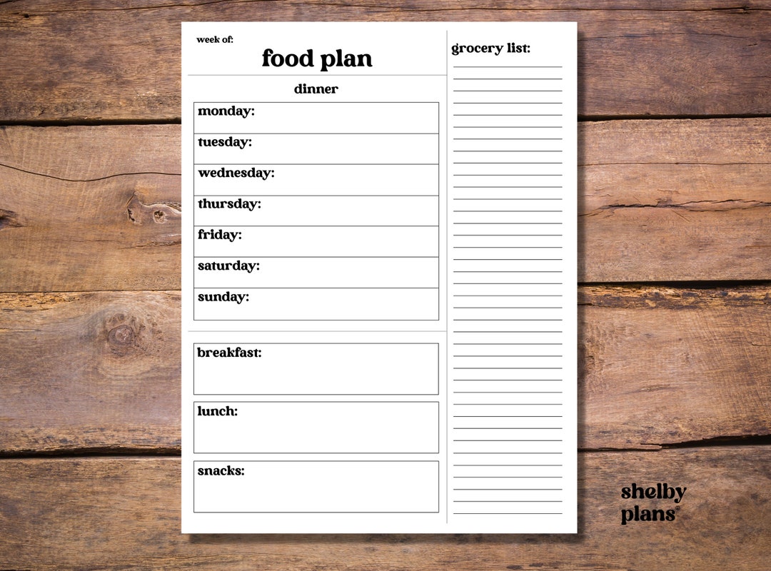 Weekly Food Planner Printable US Letter Size Meal Planner - Etsy