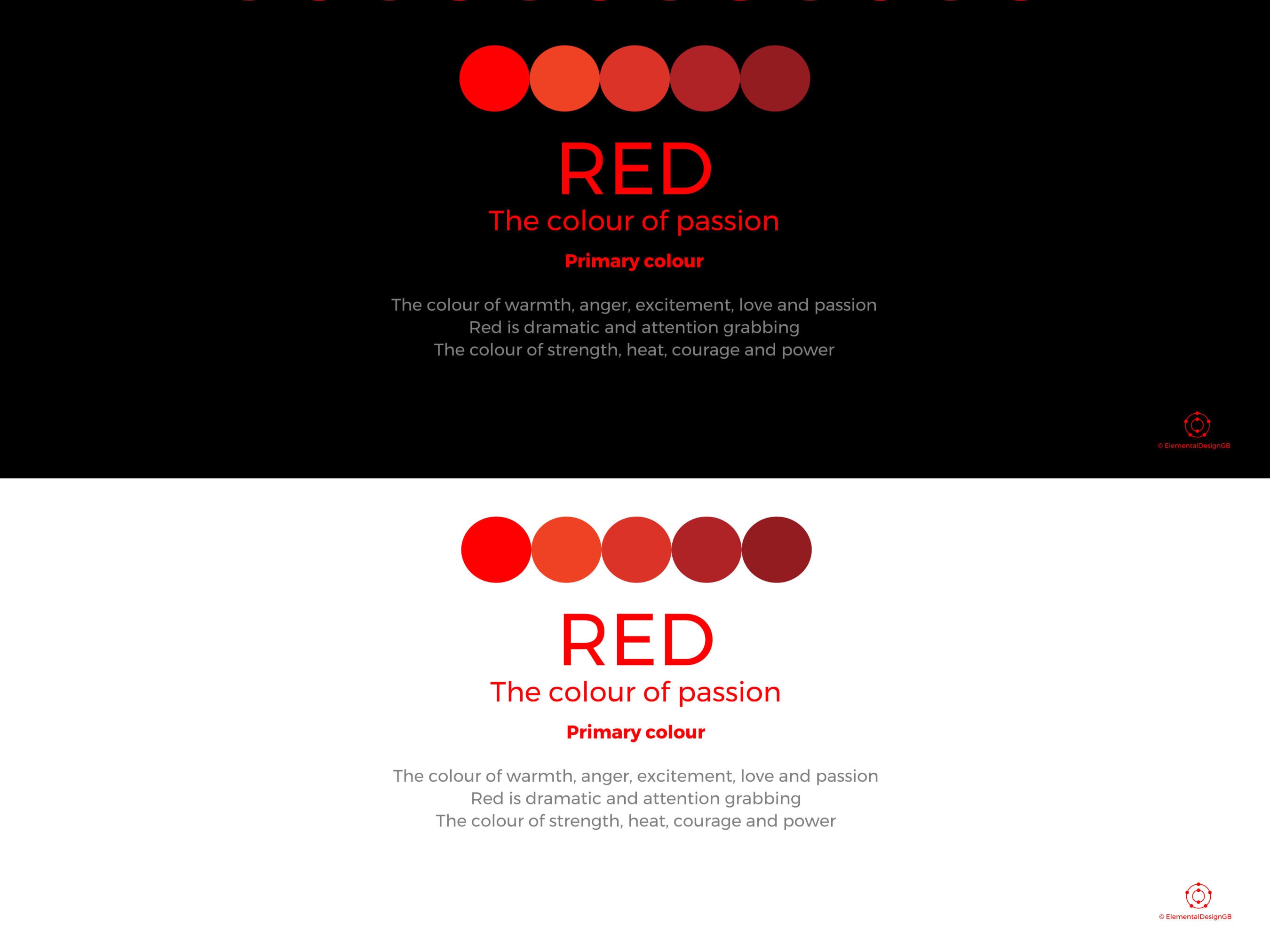 Colour Psychology RED V2, Light & Dark Color Theory Reference Posters ...