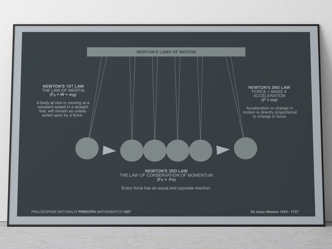 NEWTON'S 3 Laws of Motion, Physics Art Poster, Printable Digital ...