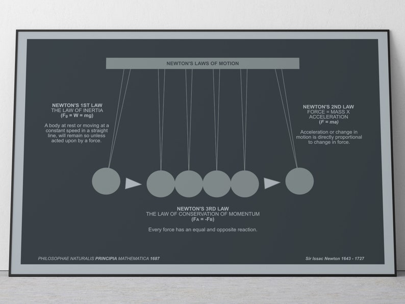 NEWTON'S 3 Laws of Motion, Physics Art Poster, Printable Digital ...