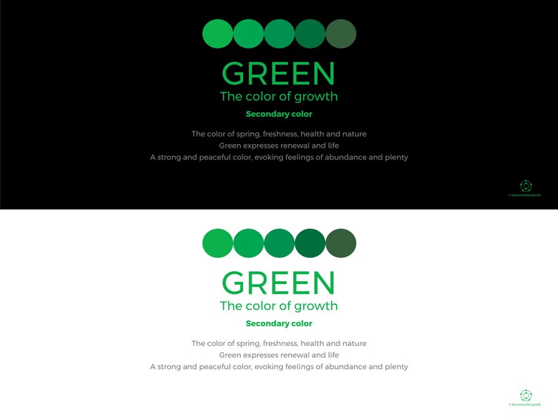 Color Psychology GREEN V2, Light & Dark Color Theory Reference Posters ...
