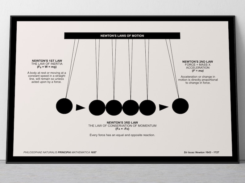 NEWTON'S 3 Laws of Motion, Physics Art Poster, Printable Digital ...