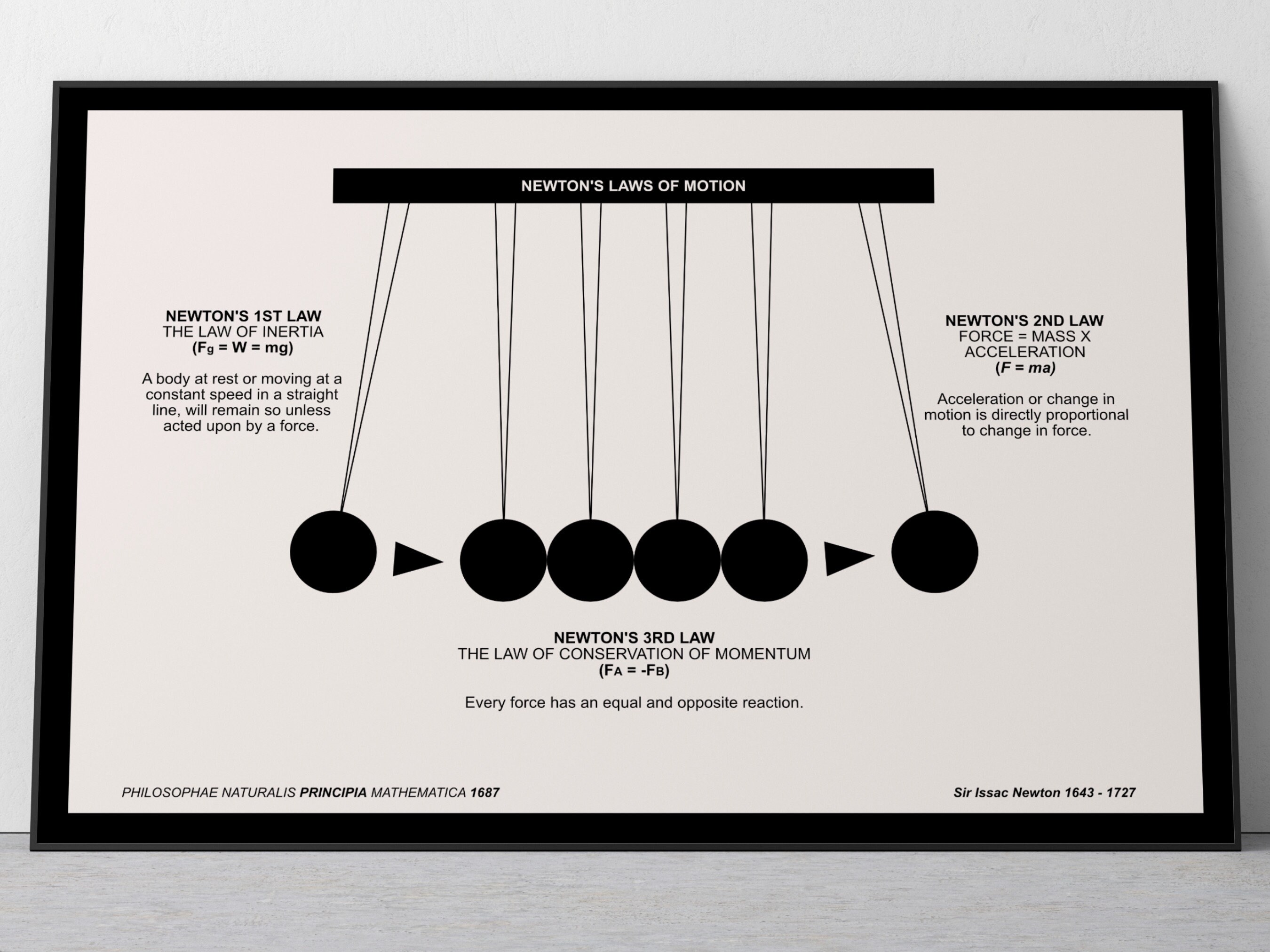 NEWTON'S 3 Laws of Motion, Physics Art Poster, Printable Digital ...