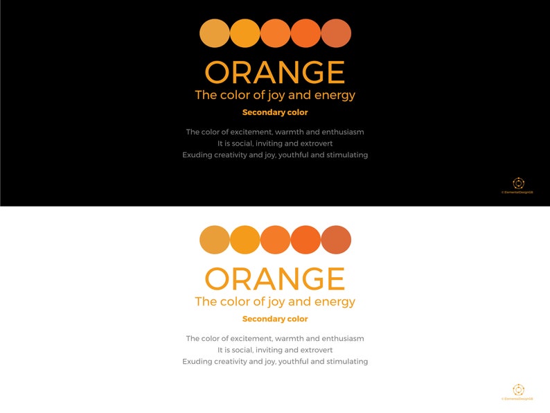 Color Psychology ORANGE V2, Light & Dark Color Theory Reference Posters ...
