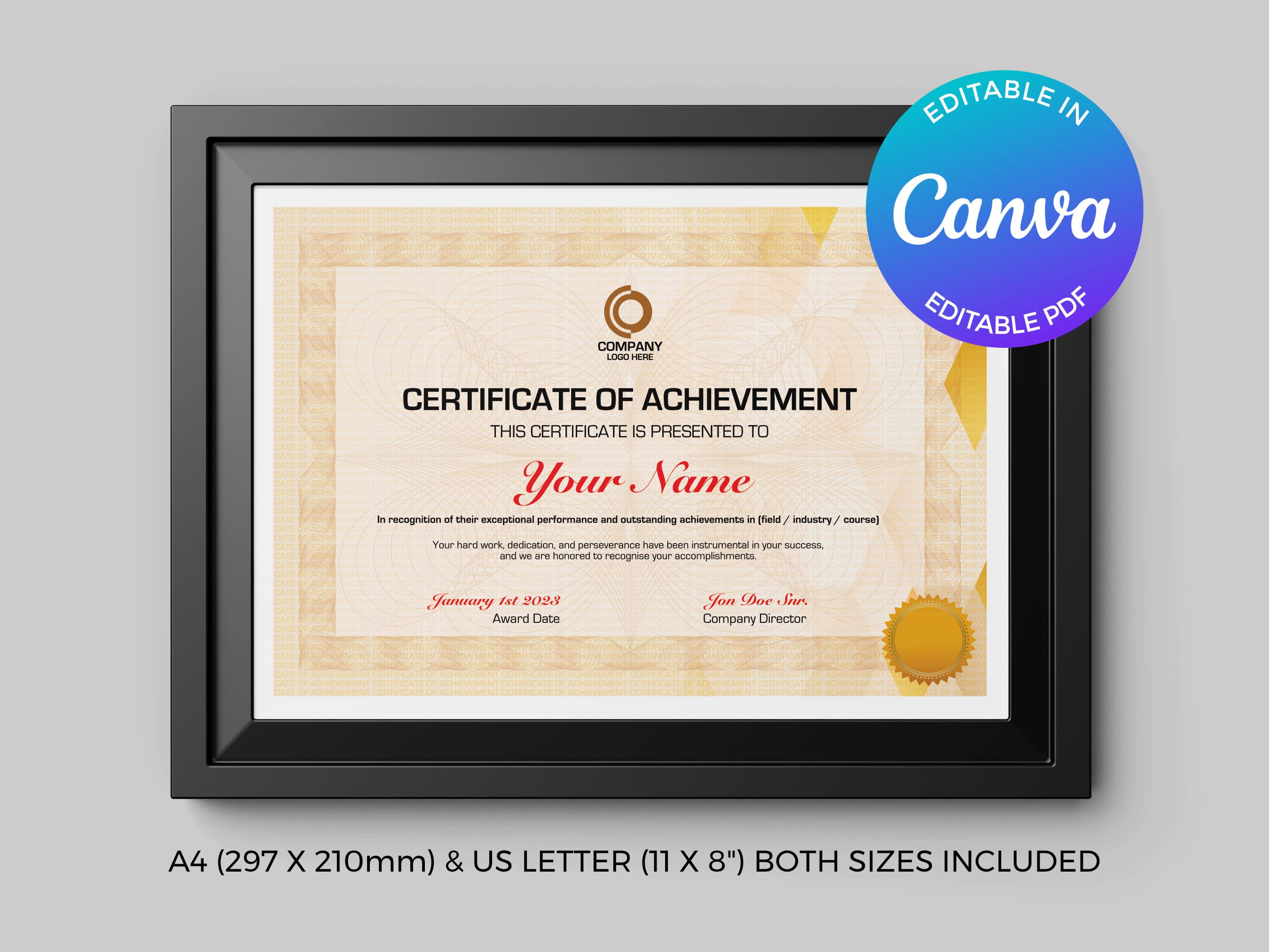 Editable Certificate of Achievement / Completion / Appreciation ...
