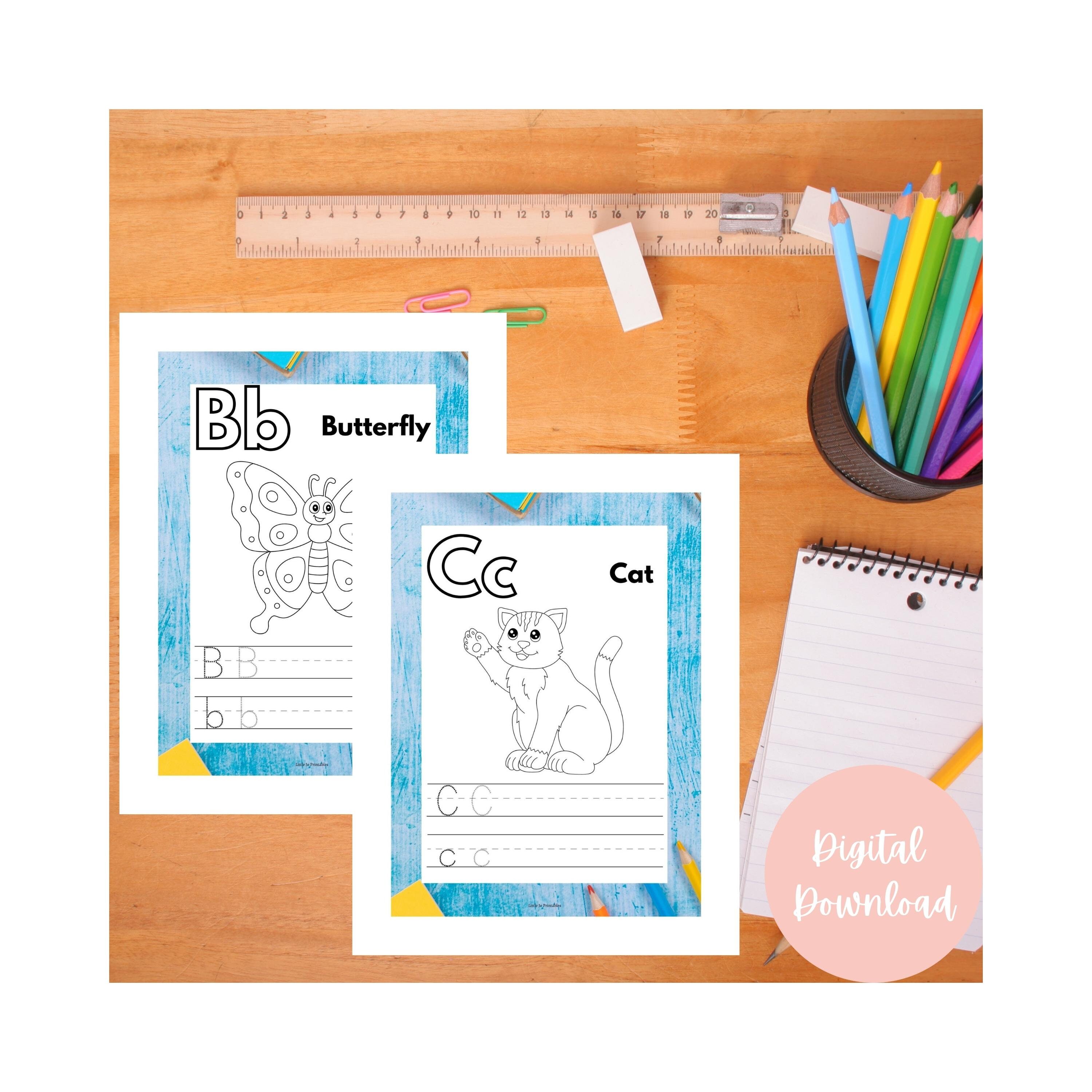 27 Page Alphabet Tracing and Coloring Printable, Handwriting Practice ...