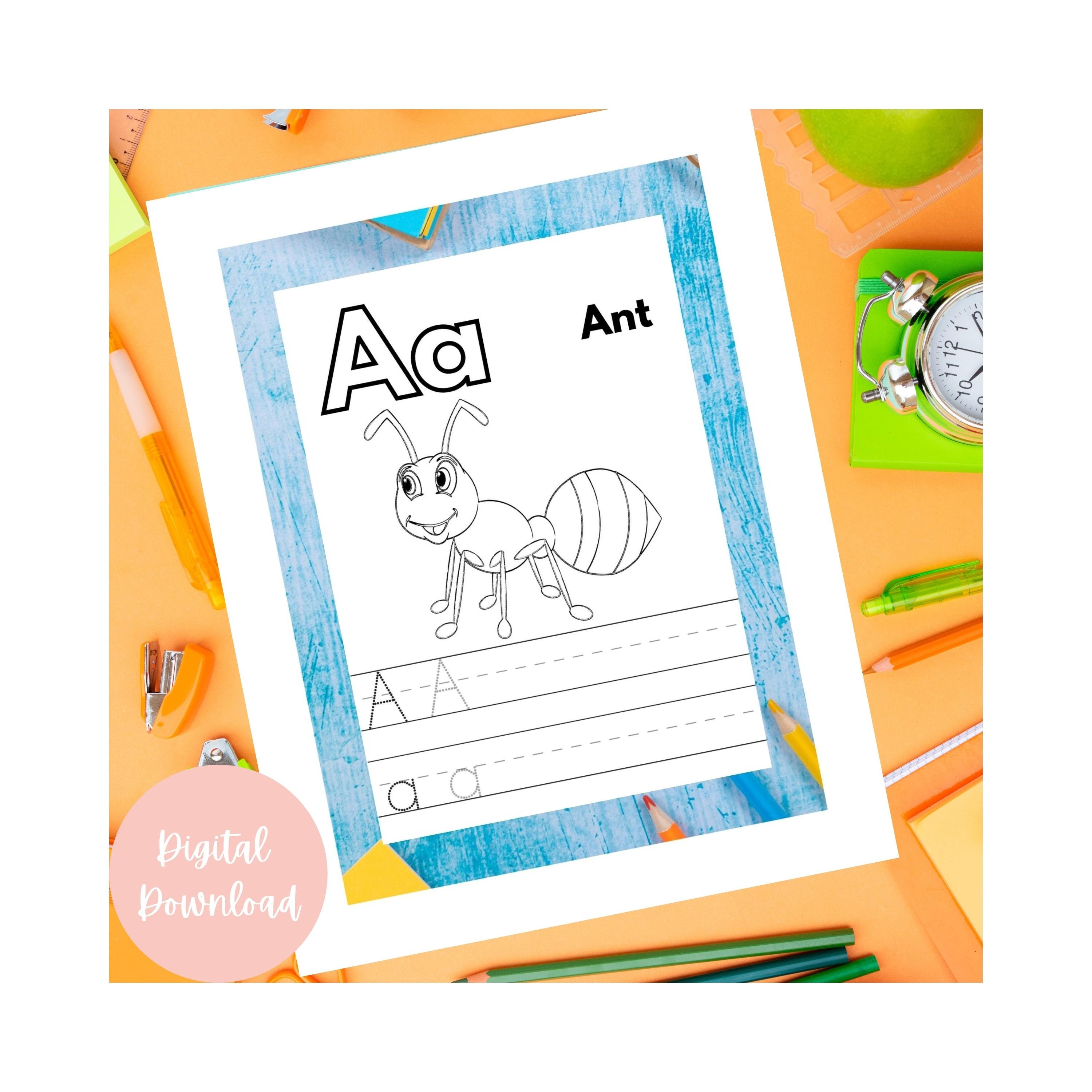27 Page Alphabet Tracing and Coloring Printable, Handwriting Practice ...