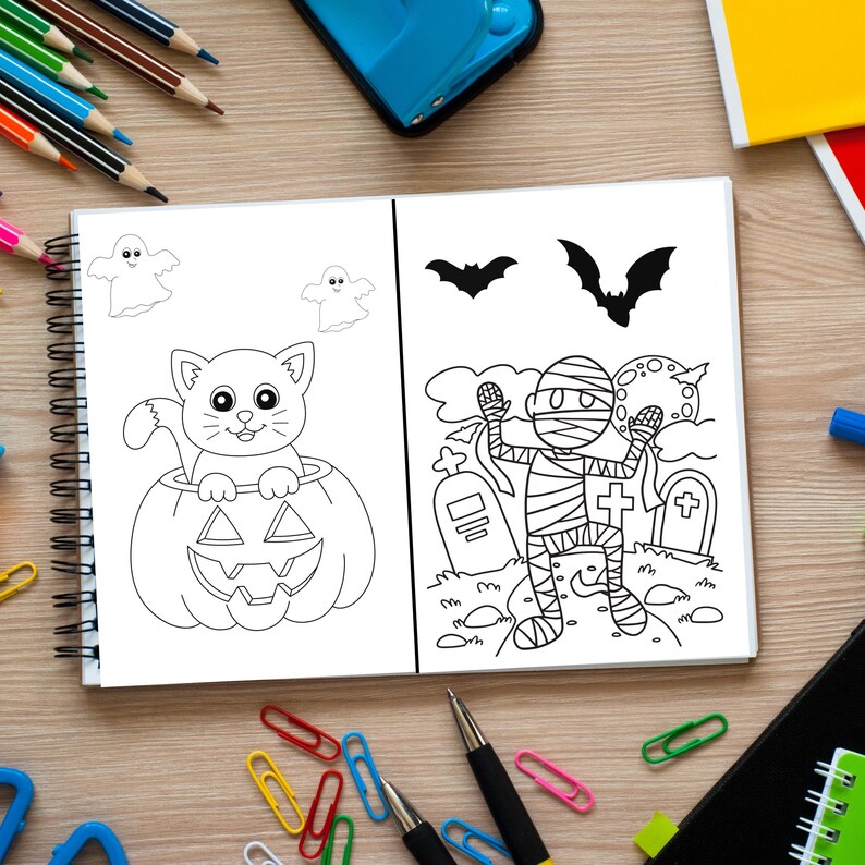 20 Page Cute Halloween Coloring Book for Kids and Toddlers, Non-scary ...