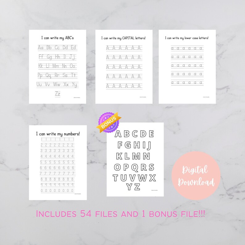 55 Page Alphabet and Number Tracing Bundle, With BONUS Page ...